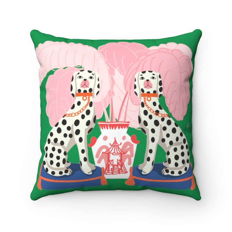 Pillow Case A Pair of Spotted Dog Figurine W Pink Peacock - Etsy
