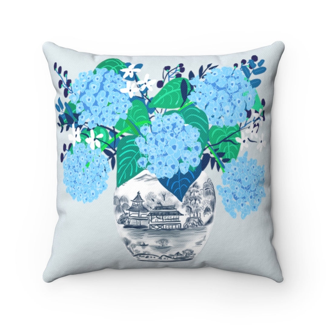 Pillow- Blue Hydrangea Flowers in Blue and White Chinese Ginger Jar ...