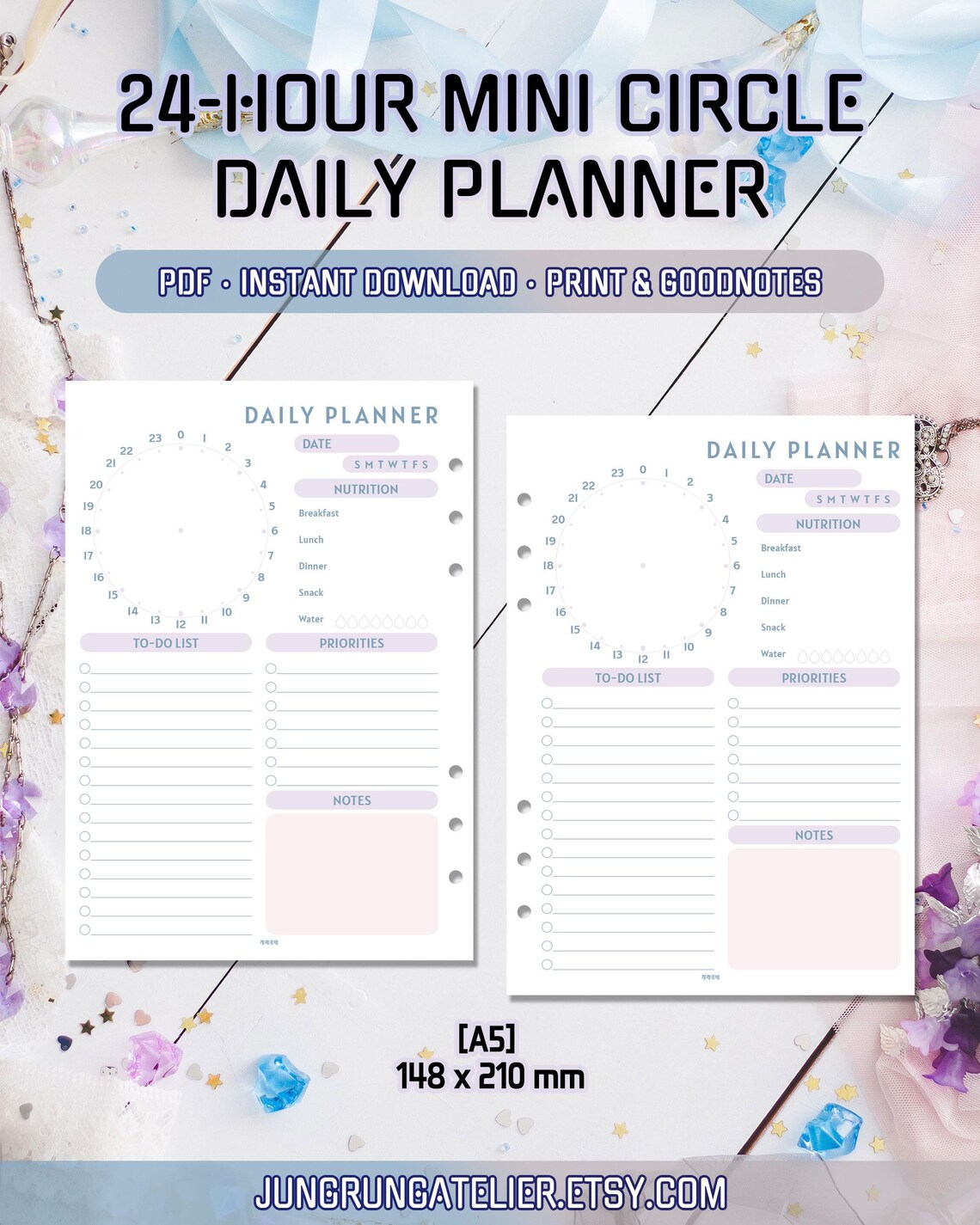 Daily 24-hour Circle Chart A5 Planner Printable Visual Diary Routine ...