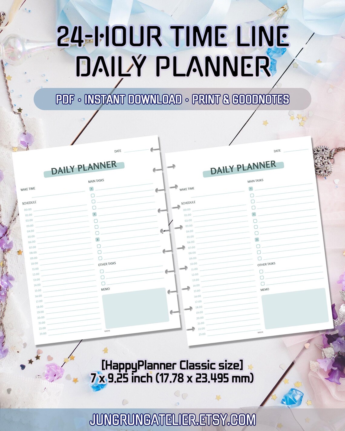 24-hour Time Tracker Happy Planner Classic Size Planner | Printable ...