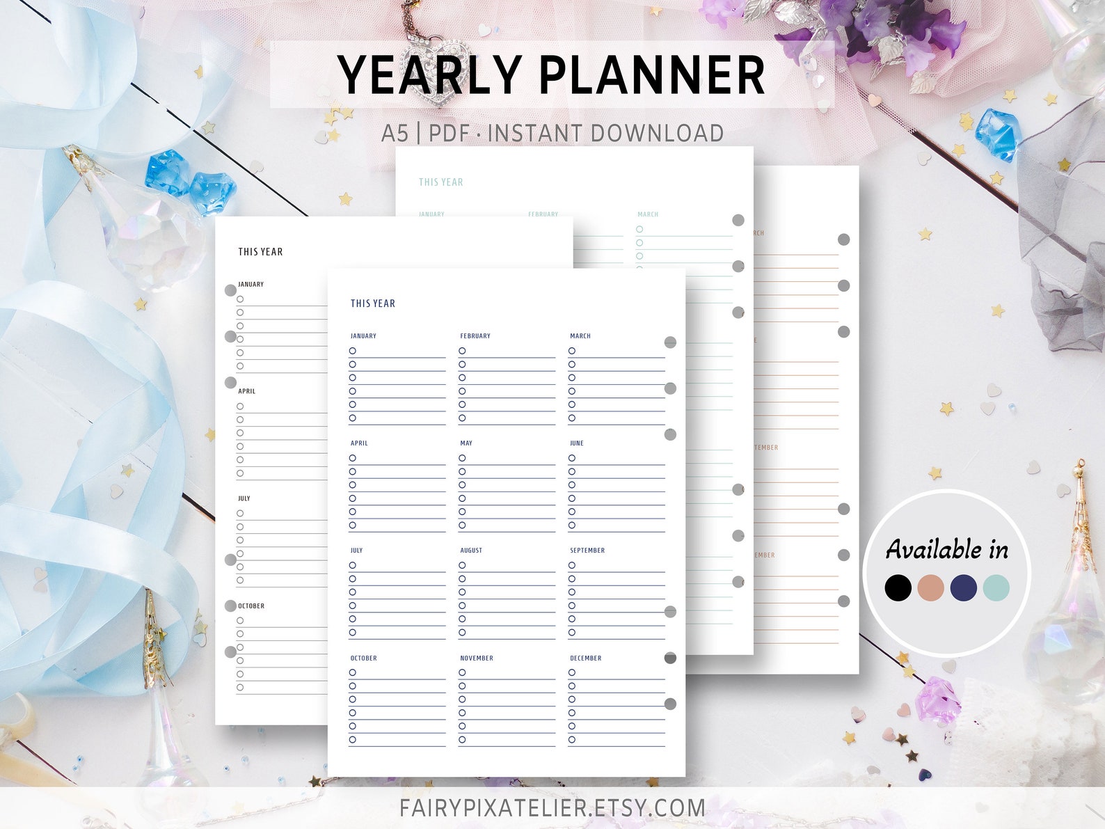 A5 Undated Yearly Planner PDF Instant Download Digital File - Etsy