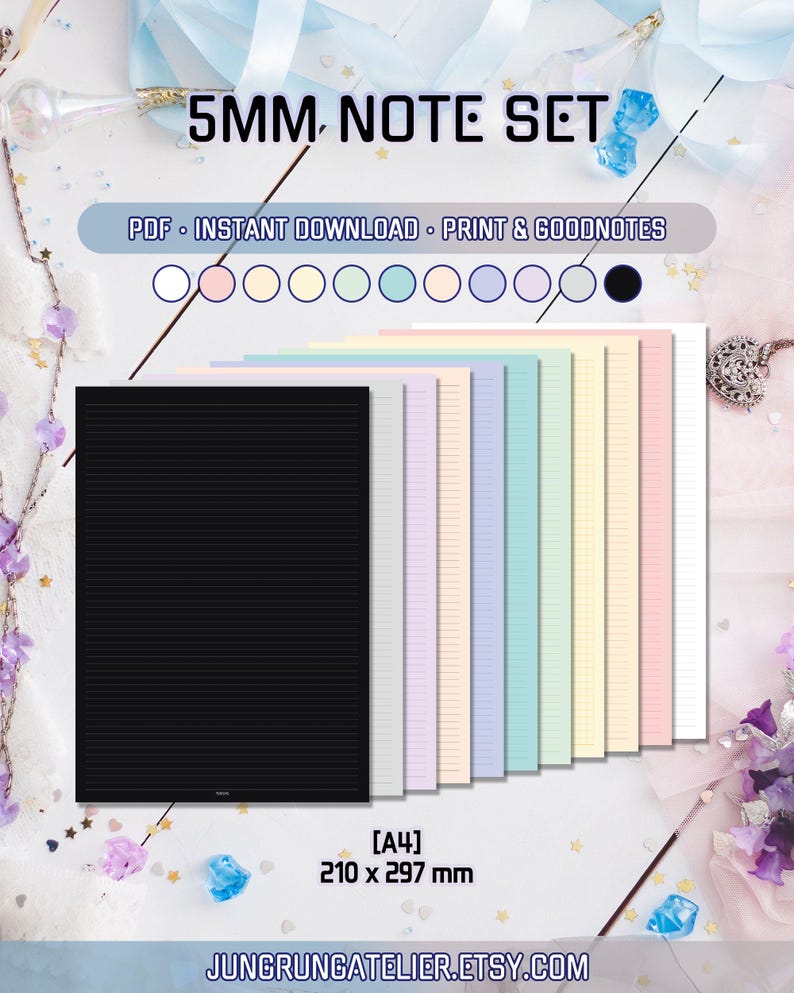 A4 Printable Line Note File | Simple Digital Planner Paper | Basic ...
