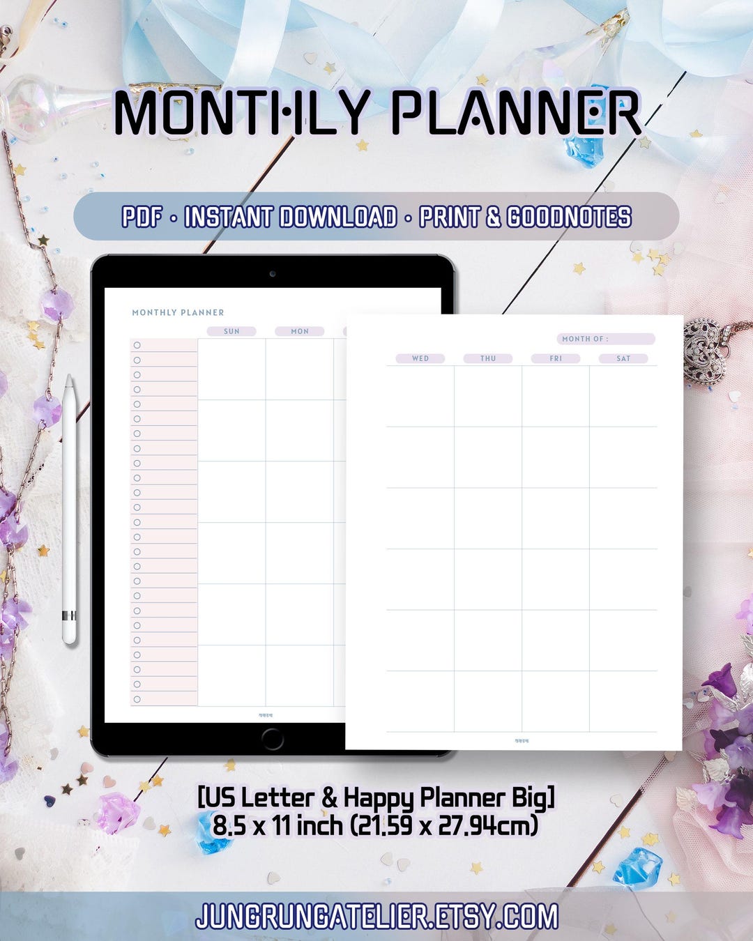 Simple and Cute Monthly Planner Letter Size | Monthly To-do List ...