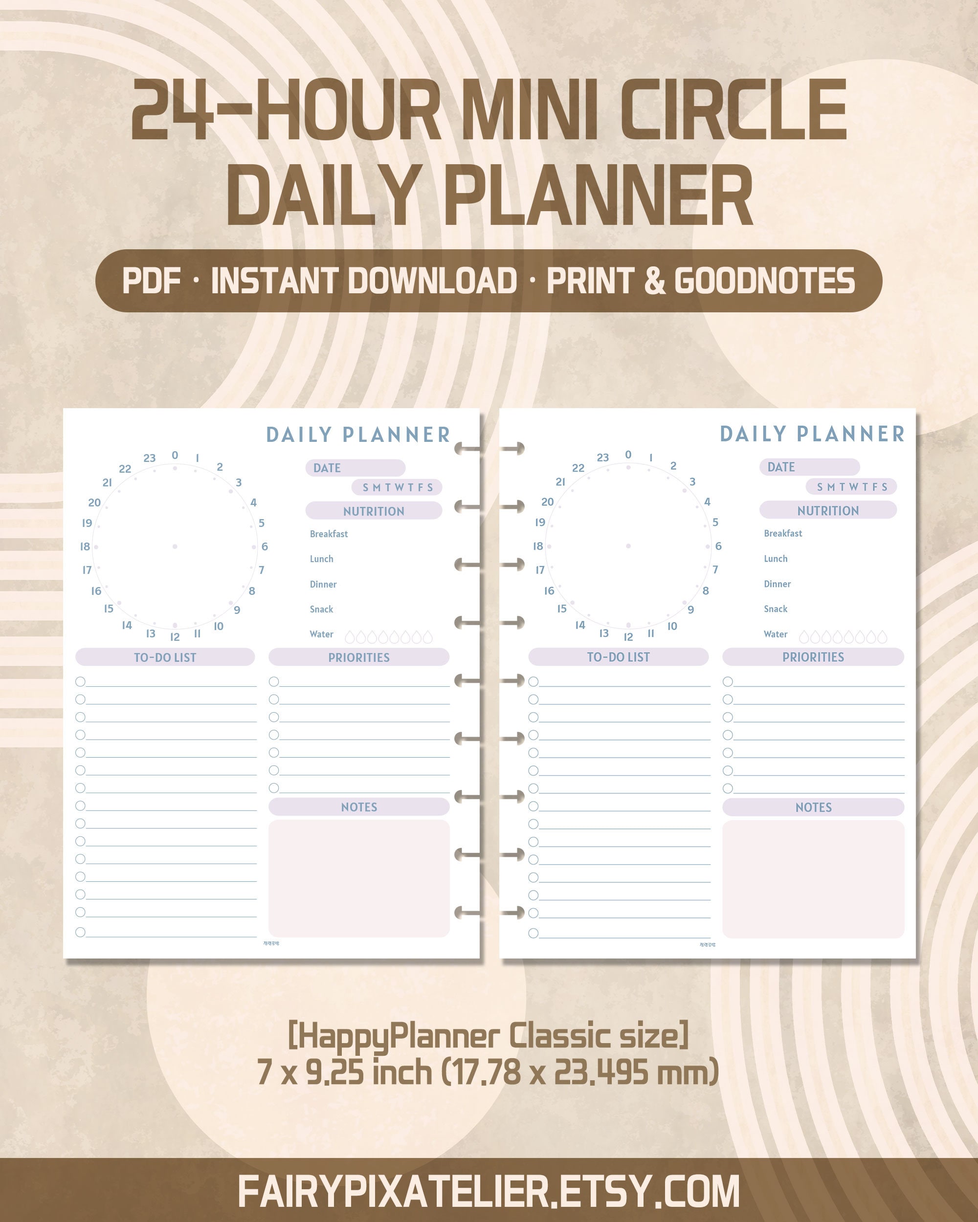At a Glance 24-hour Circle Daily Planner PDF Digital File Timeline ...