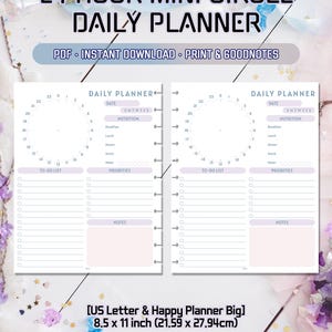 Simple 24 Hour Circle US Letter Daily Planner | Printable & Goodnotes ...