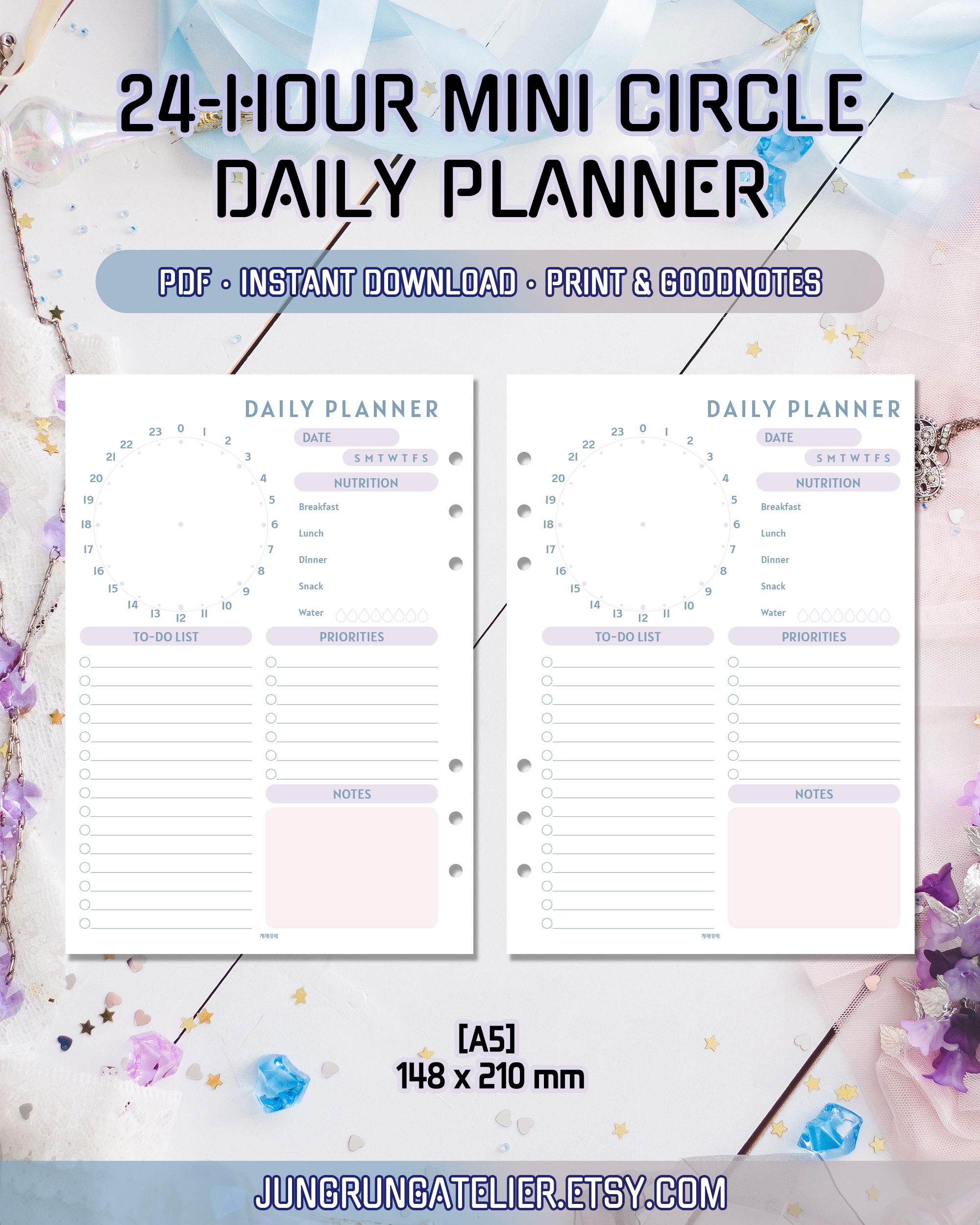 Daily 24-hour Circle Chart A5 Planner | Printable Visual Diary ...