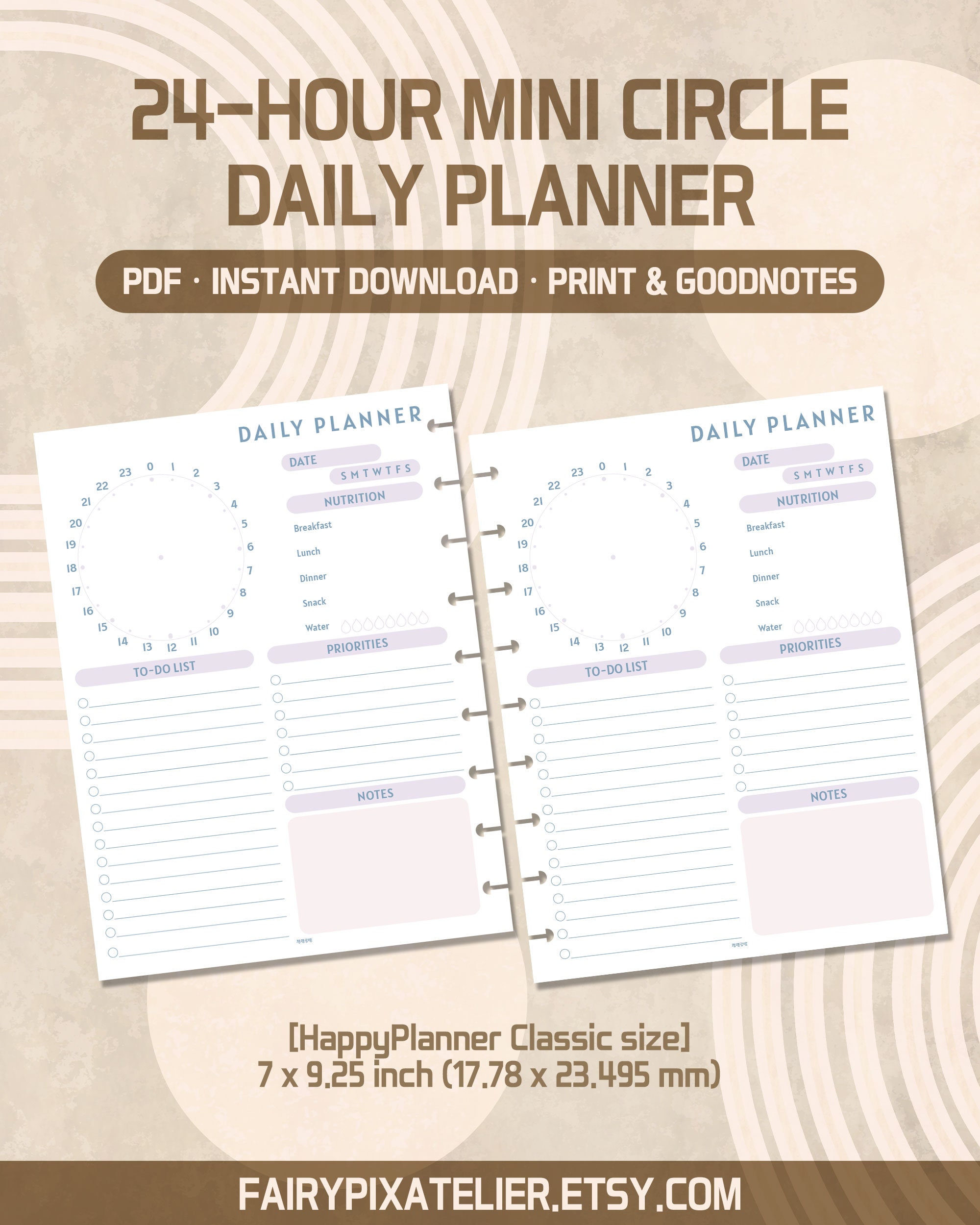 At a Glance 24-hour Circle Daily Planner PDF Digital File Timeline Diary Time Table Sheet ...