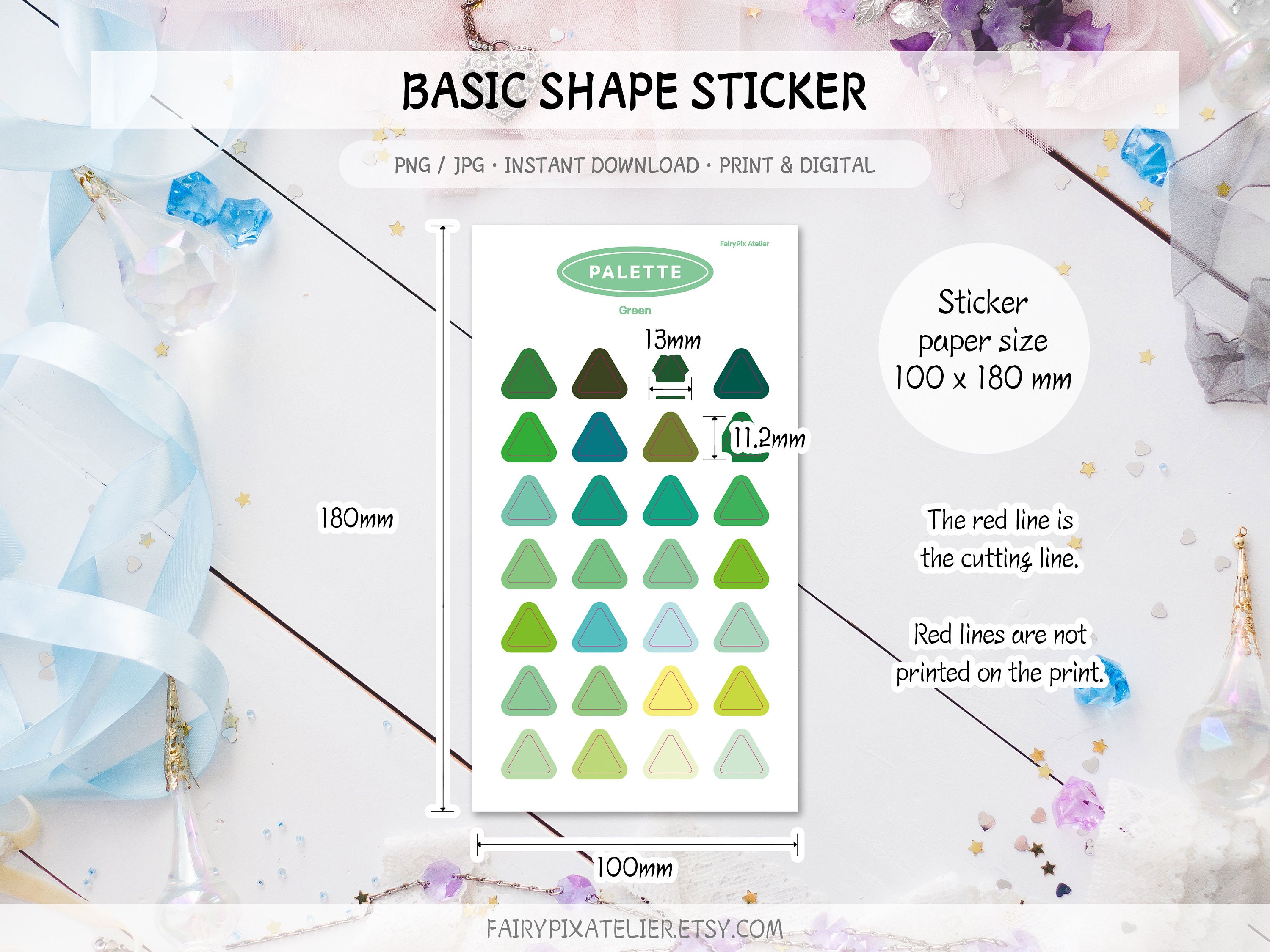 Printable Green Shape Sticker Digital Diary Deco Planner DIY iPad PDF ...