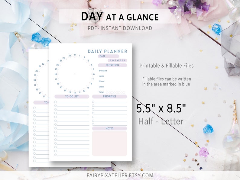 Simple 24 Hour Circle Half-letter Daily Planner Printable & - Etsy