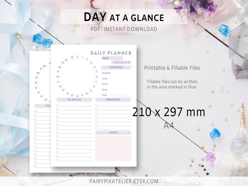 Simple 24 Hour Circle A4 Daily Planner Printable & Goodnotes Instant ...