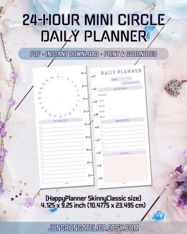 24-hour Circular Scheduler Happy Planner Skinny Classic Size | Daily ...