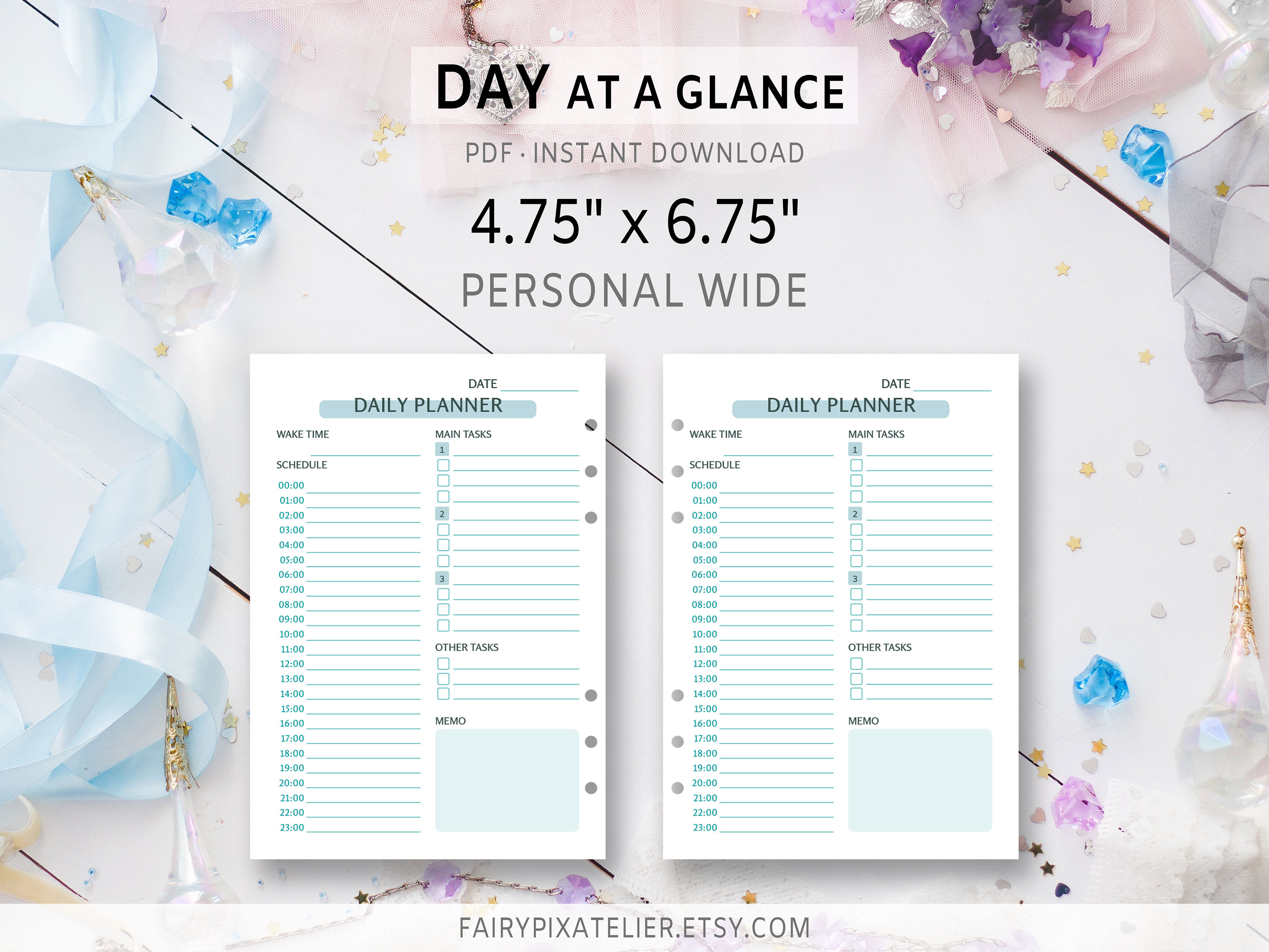 At a Glance 24 Hour Time Personal wide Daily Planner | Etsy