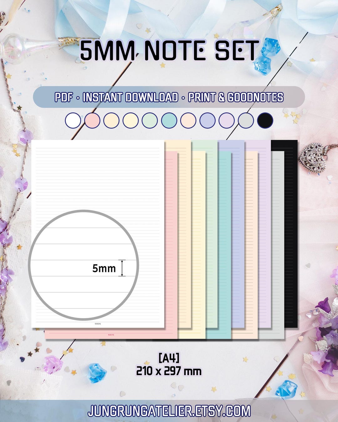 A4 Printable Line Note File | Simple Digital Planner Paper | Basic ...