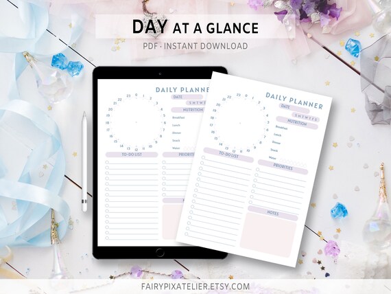 Simple 24 Hour Circle Half-letter Daily Planner Printable & - Etsy