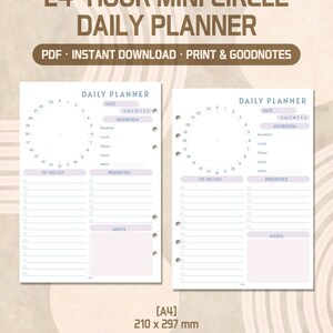 Simple 24 Hour Circle A4 Daily Planner Printable & Goodnotes Instant ...