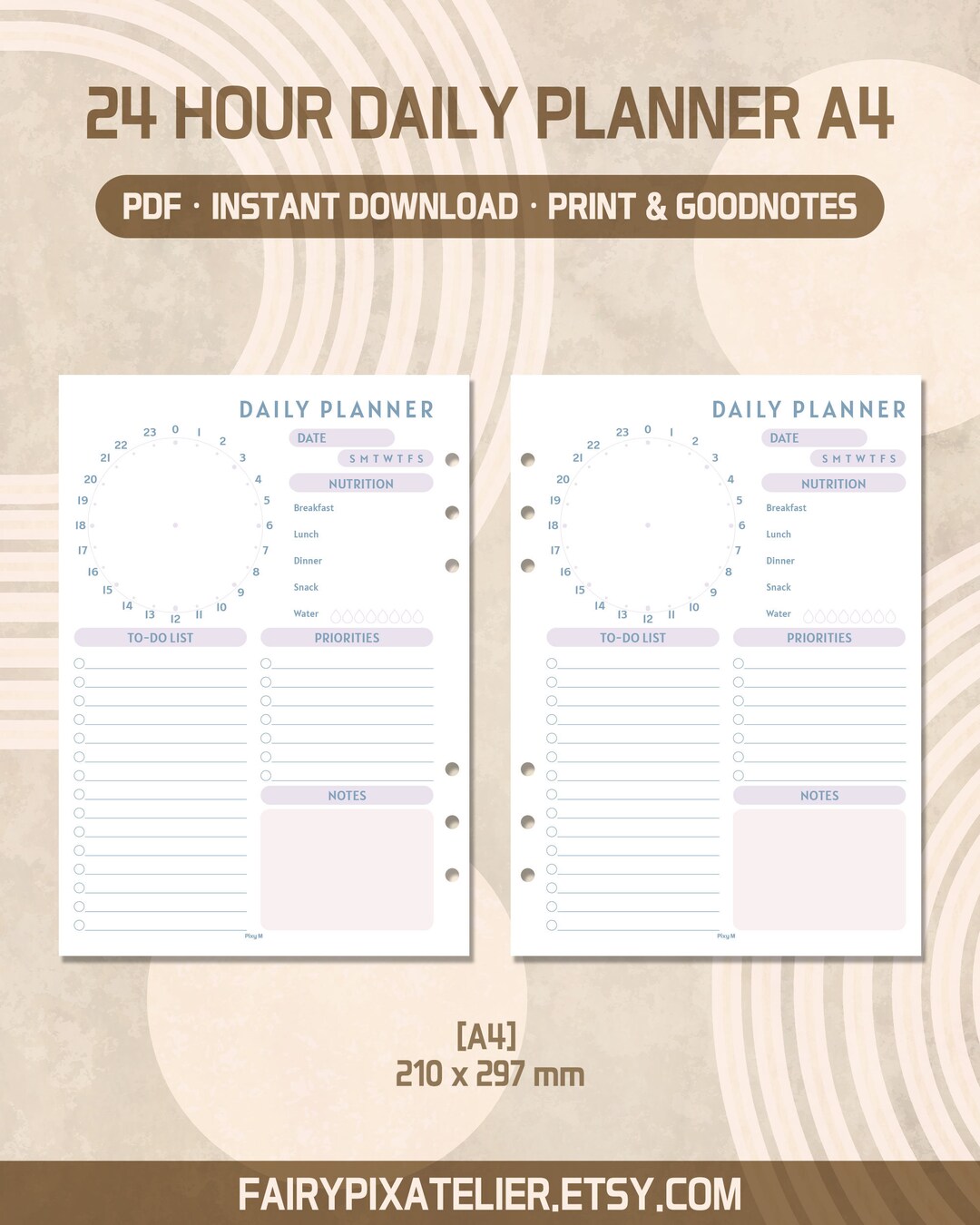 Simple 24 Hour Circle A4 Daily Planner Printable & Goodnotes Instant ...