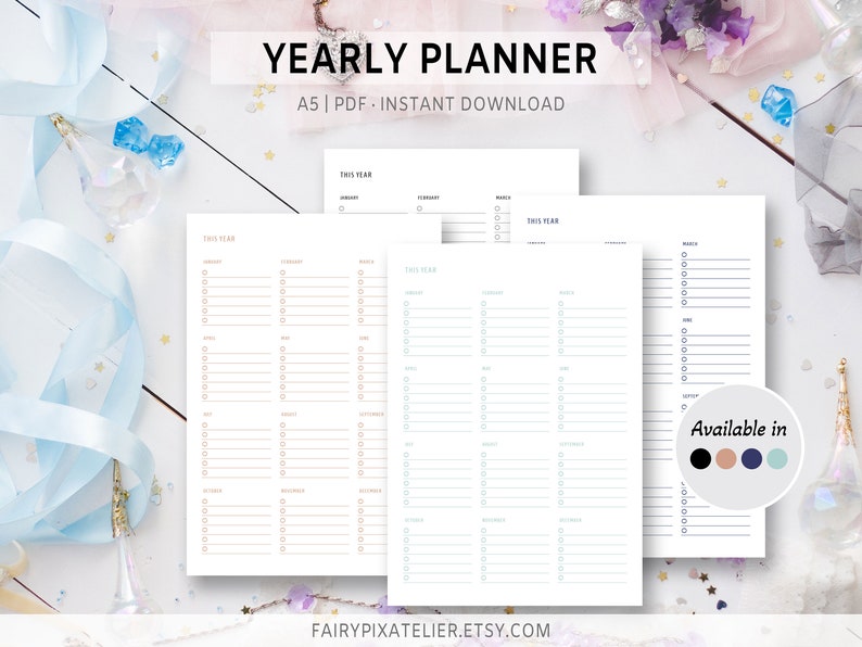 A5 Undated Yearly Planner PDF Instant Download Digital File - Etsy