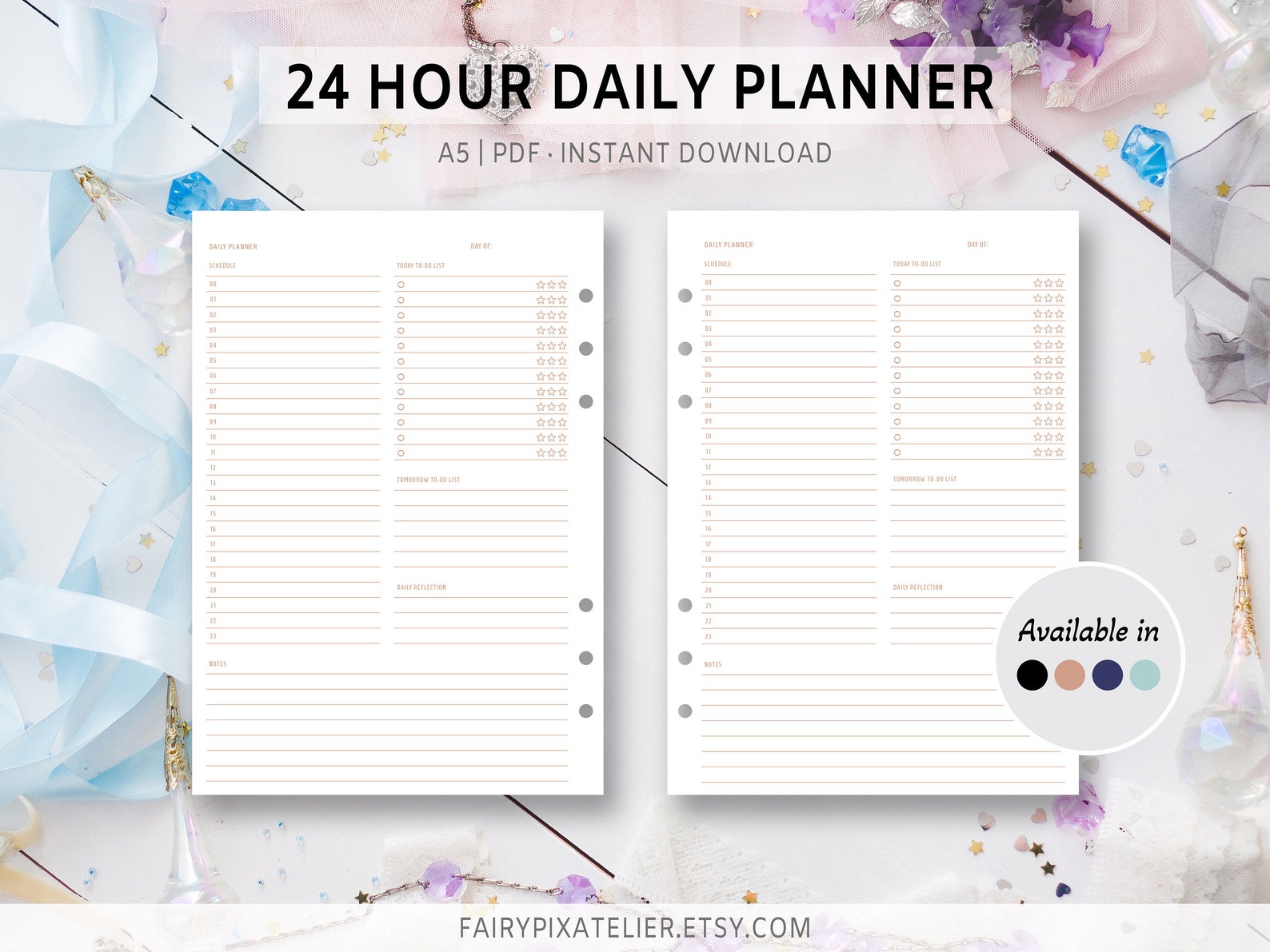 Printable 24 Hour time-line Daily A5 Planner Fillable Day at | Etsy