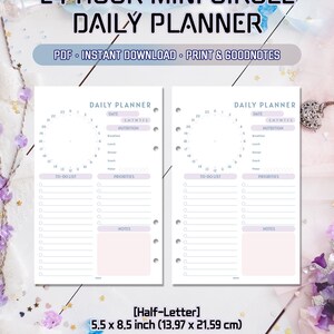 Simple 24 Hour Circle Half-letter Daily Planner | Printable & Goodnotes ...