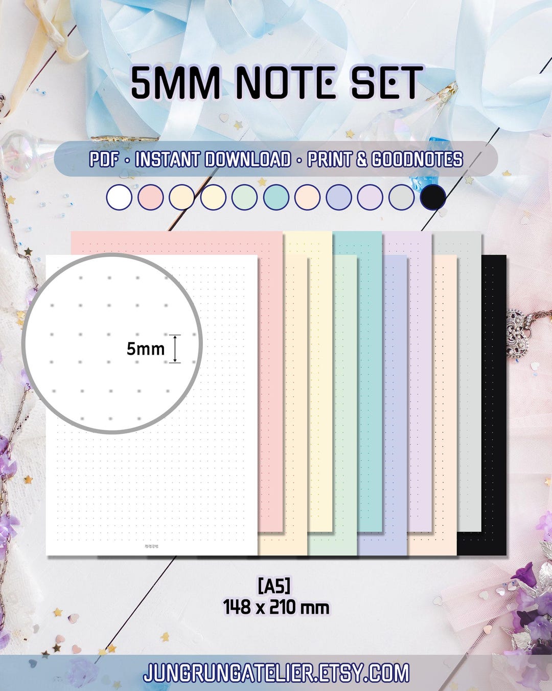 A5 5mm Printable Dote Grid Note Digital PDF Basic Writing Paper File ...