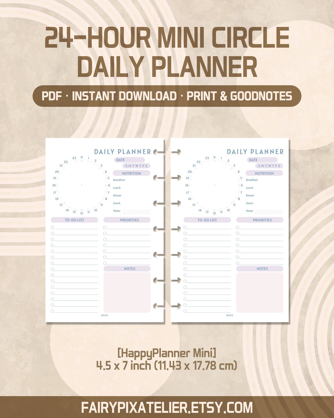 Daily 24-hour Circle Chart Planner, Printable Visual Diary, Fillable ...
