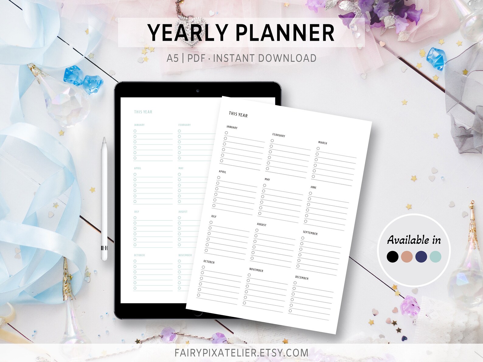 A5 Undated Yearly Planner PDF Instant Download Digital File - Etsy