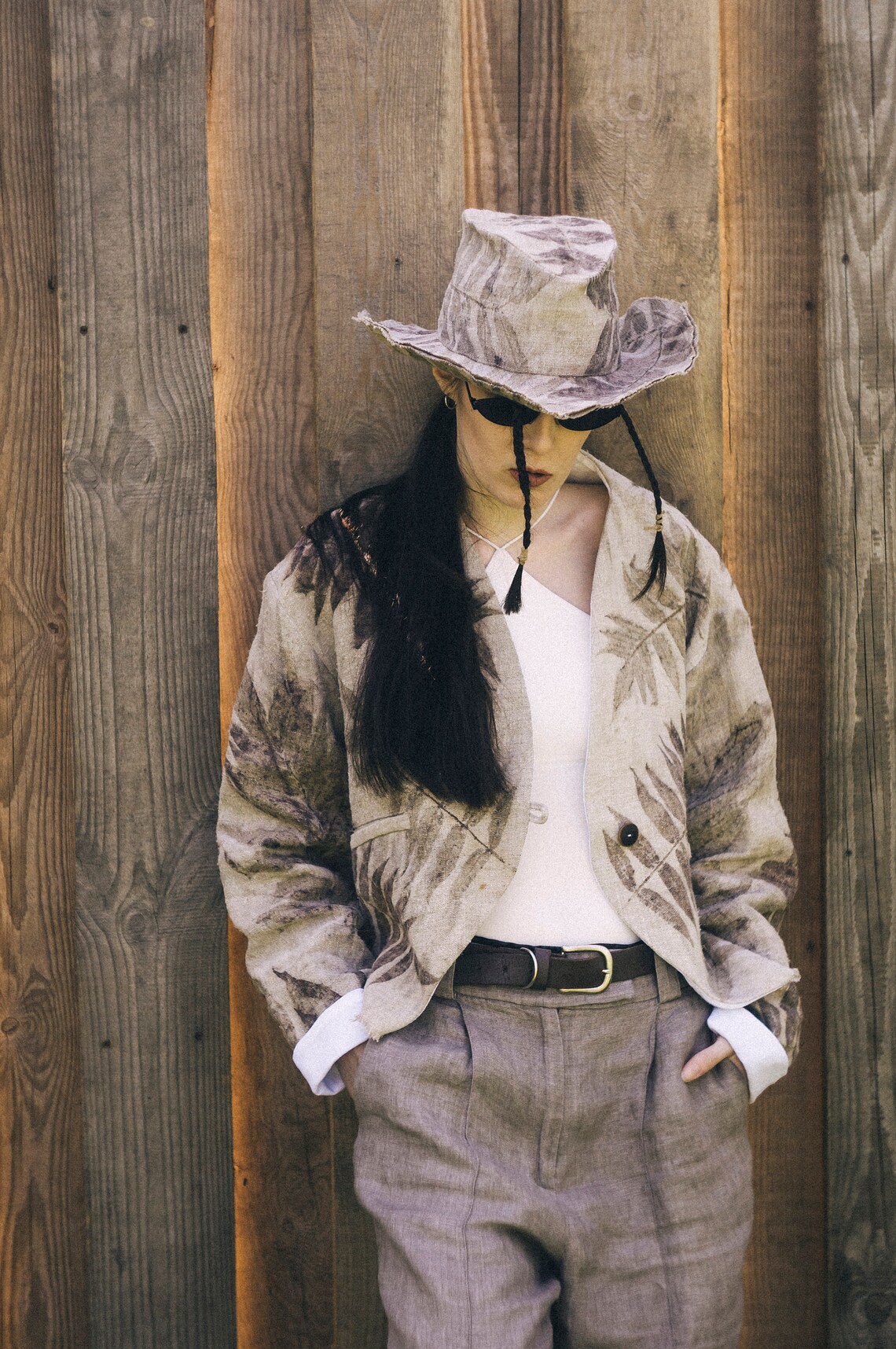 Western Boho Ecoprint Linen Hat, Rustic Homespun Hemp Sun Hat, Raw ...