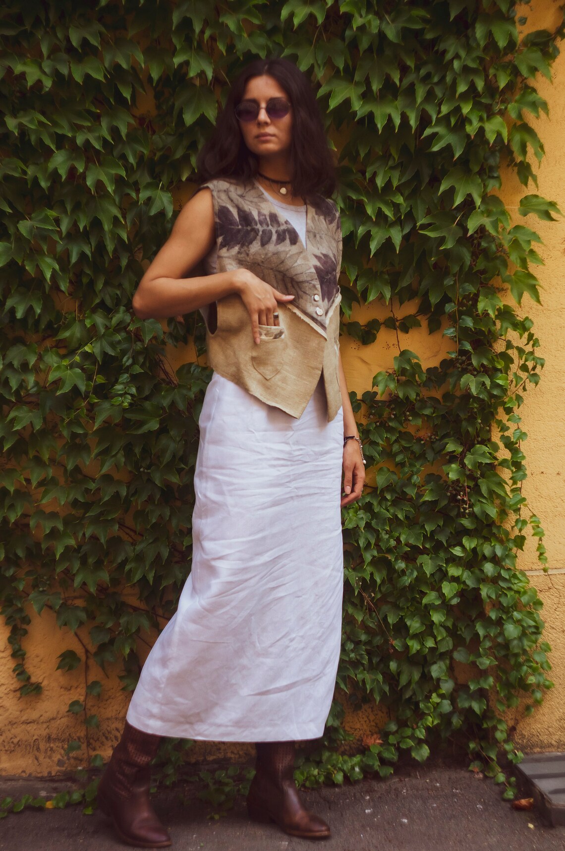 Cowboy Vest, Ecoprinted Natural Hempen Vaistcoat, Unisex Oversize Vest ...