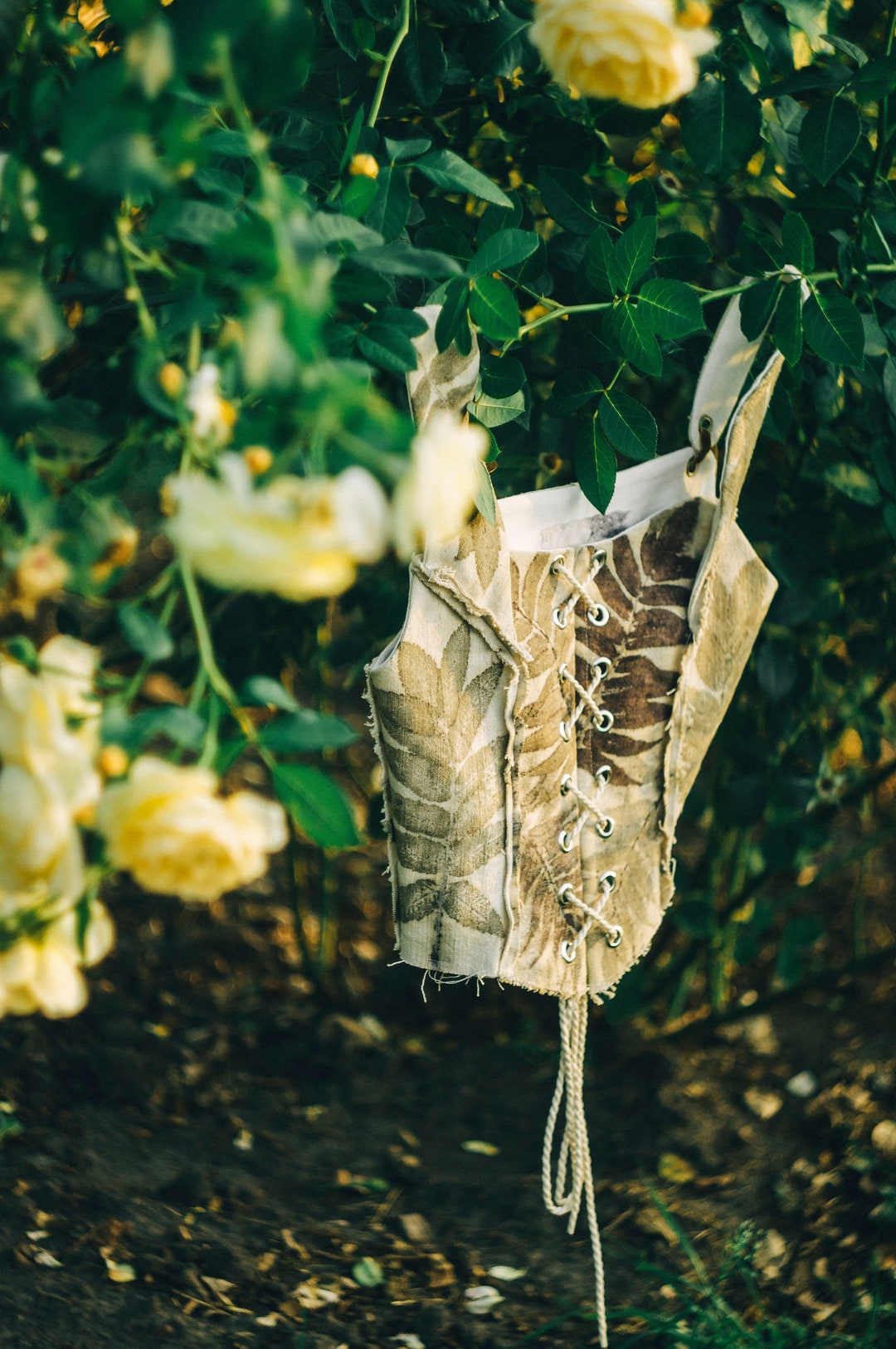 Corset With Ecoprint. Dryad Corset Made of Vintage Homespun Hempen ...