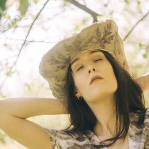 Homespun Cowgirl Hat, Rustic Hemp With Leaf Eco Print, Raw Edge Wide ...