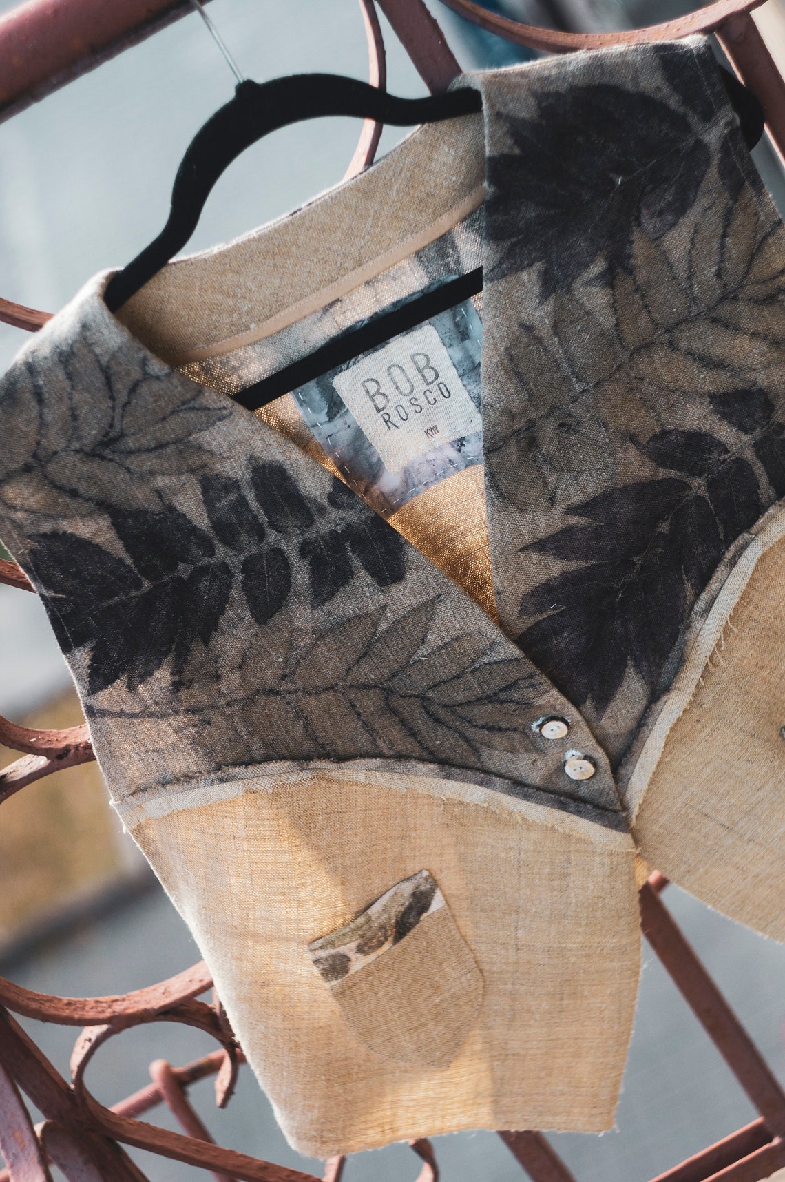 Cowboy Vest, Ecoprinted Natural Hempen Vaistcoat, Unisex Oversize Vest ...