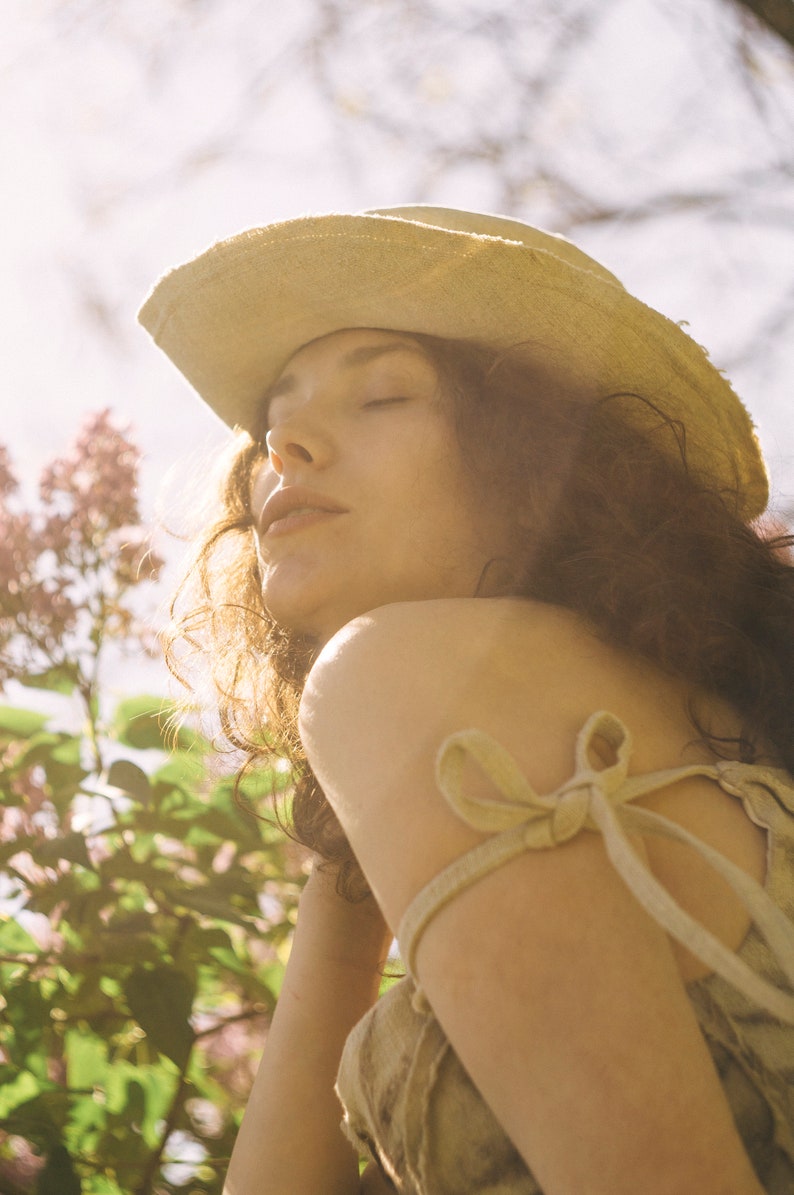 Rustic Linen Cowboy Hat: Vintage Homespun Hemp Canvas, Shapeable Brim ...