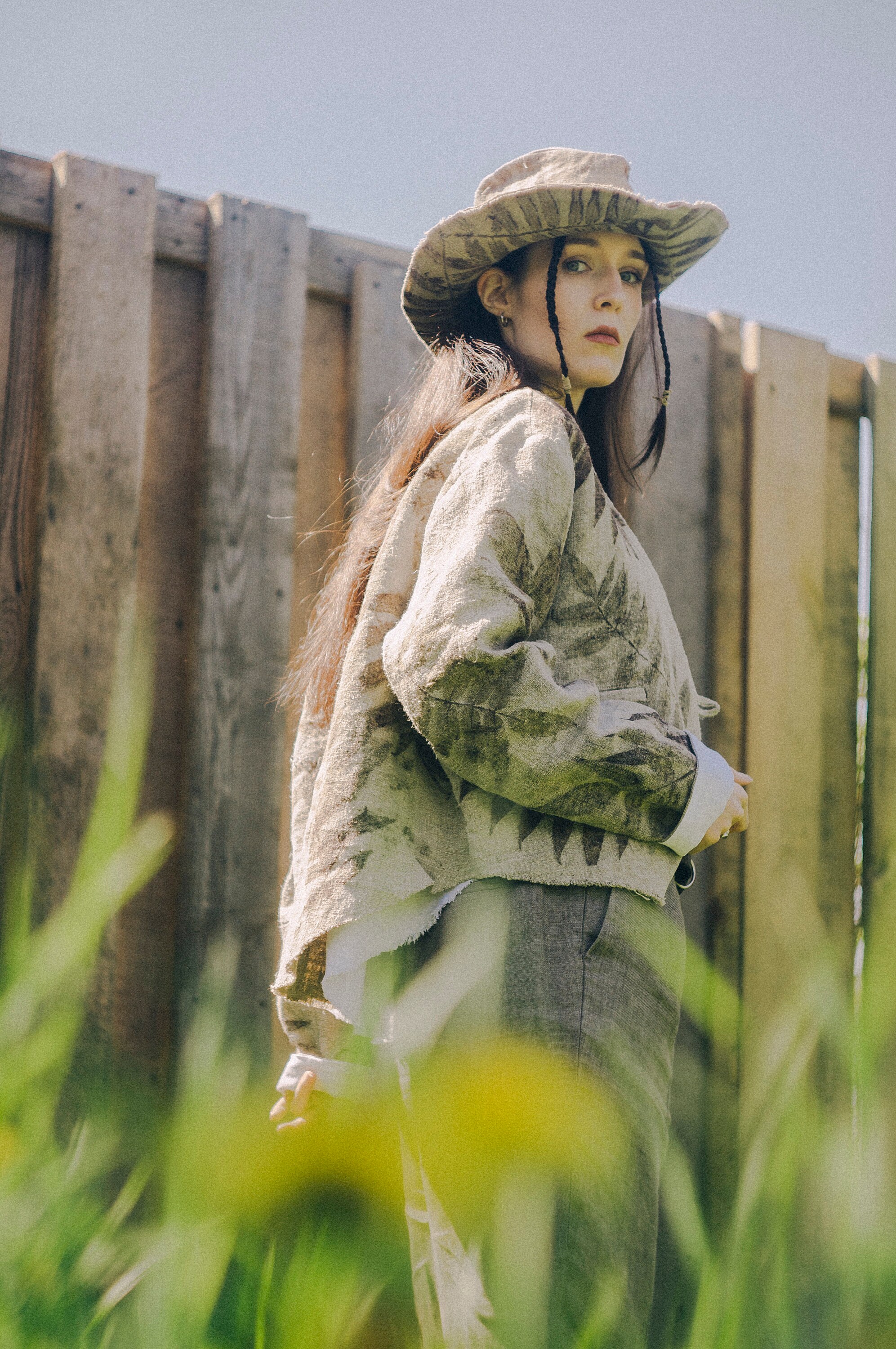 Western Boho Ecoprint Linen Hat, Rustic Homespun Hemp Sun Hat, Raw ...