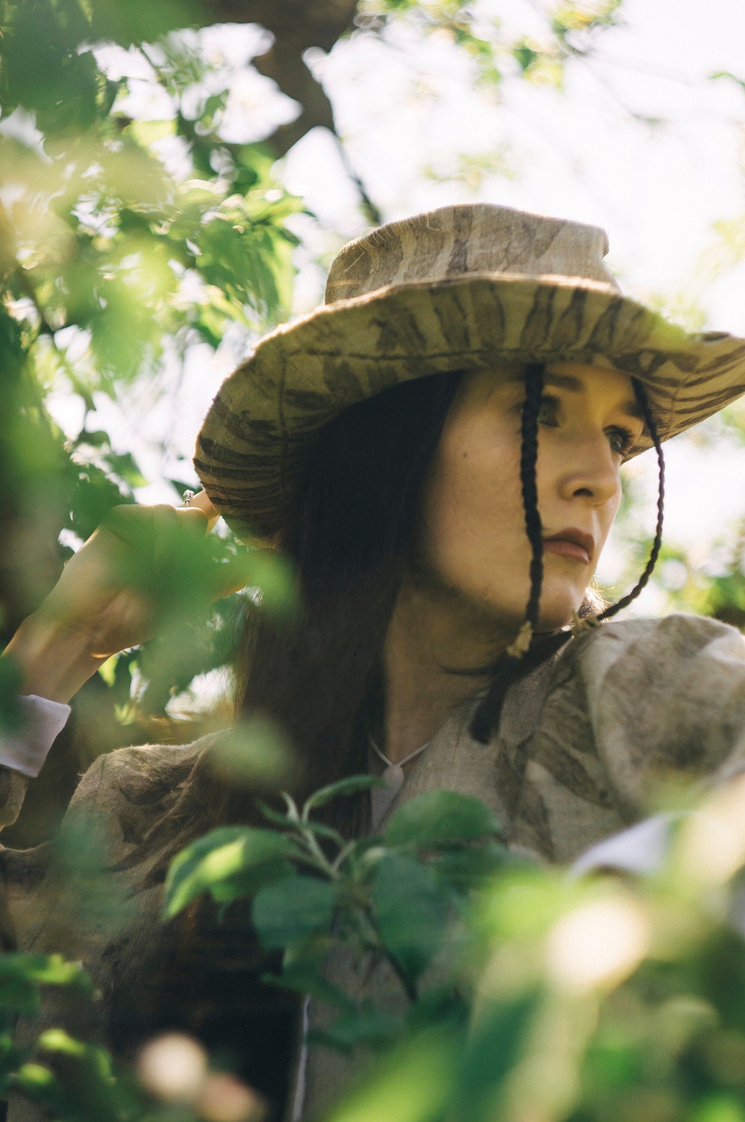 Western Boho Ecoprint Linen Hat, Rustic Homespun Hemp Sun Hat, Raw ...