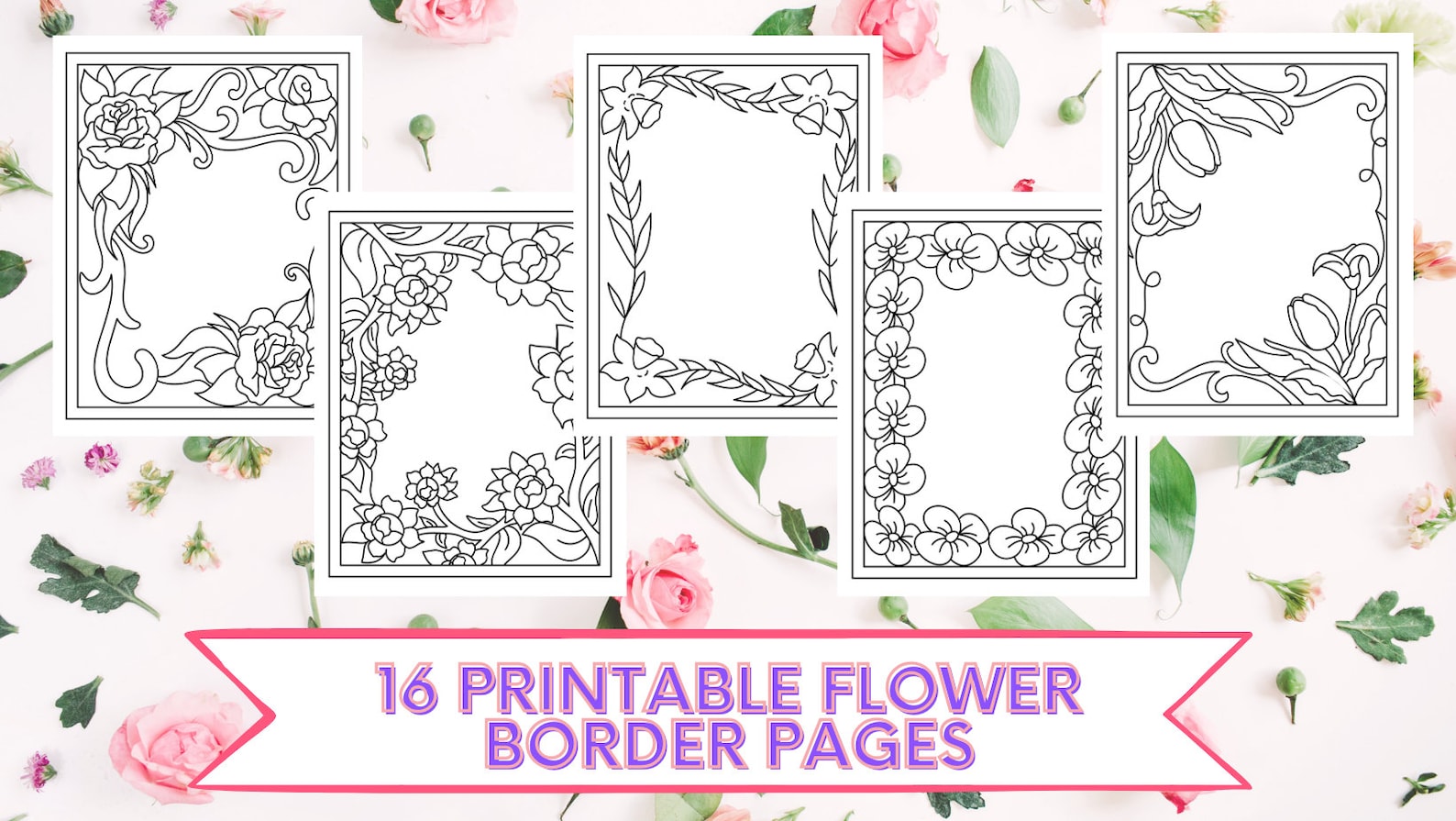 16 Printable Flower Border Coloring Pages - Etsy UK