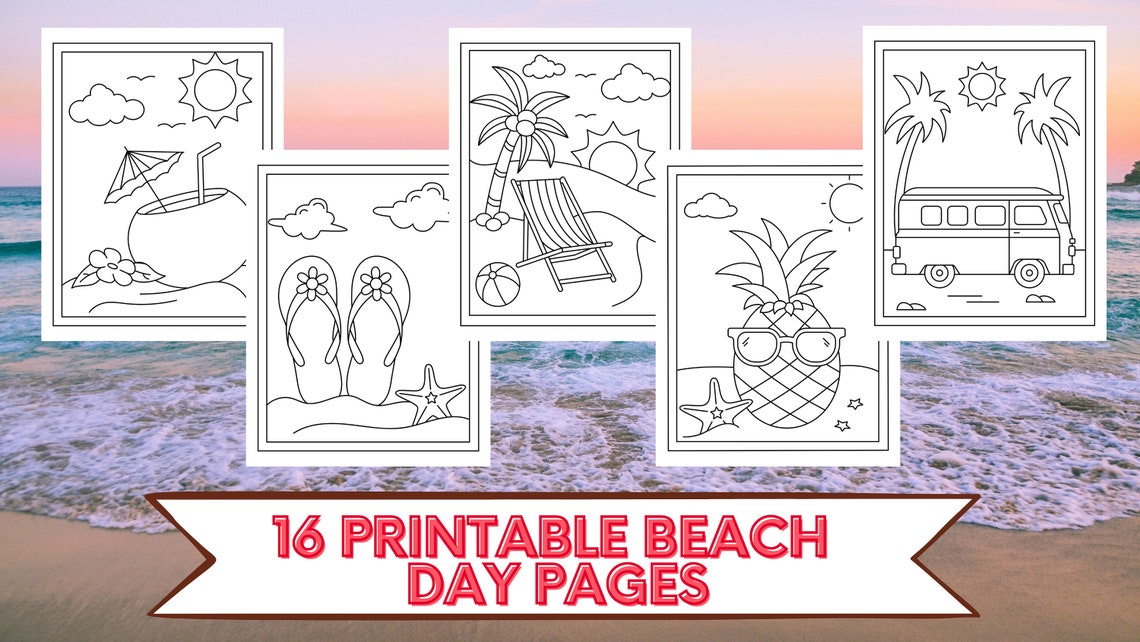 16 Printable Beach Day Coloring Pages - Etsy