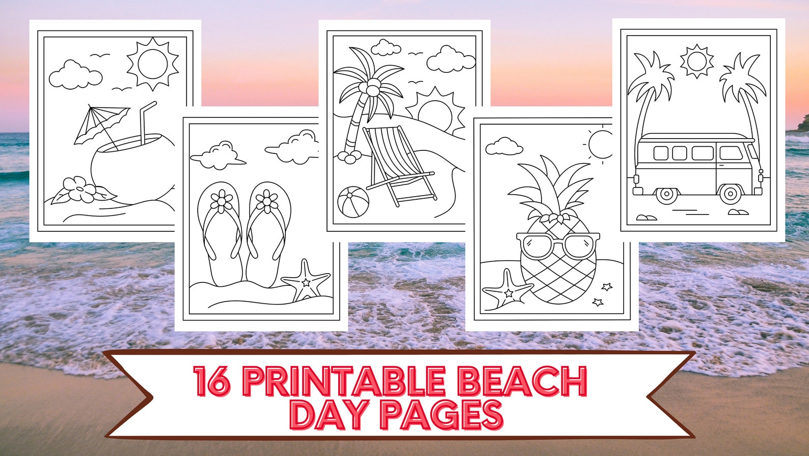 16 Printable Beach Day Coloring Pages - Etsy