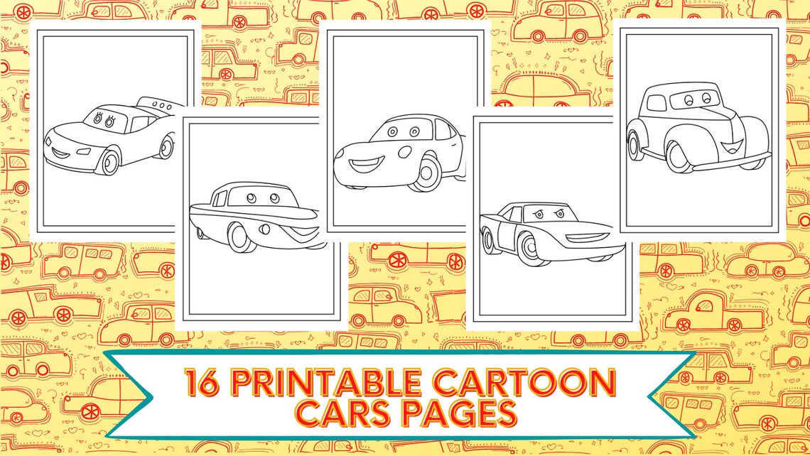 16 Printable Cartoon Cars Coloring Pages - Etsy Canada