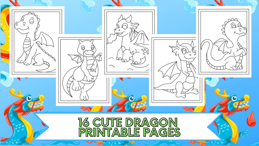 16 Printable Cute Dragon Coloring Pages - Etsy