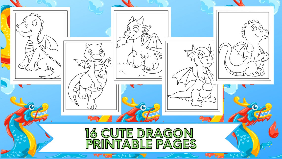 16 Printable Cute Dragon Coloring Pages - Etsy
