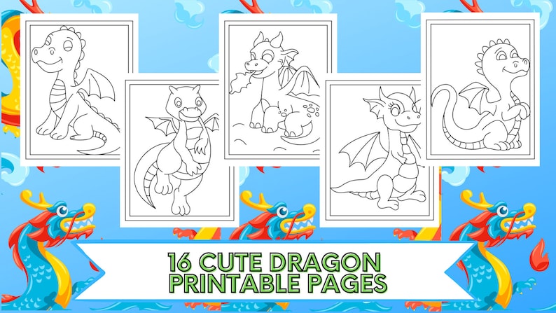 16 Printable Cute Dragon Coloring Pages - Etsy