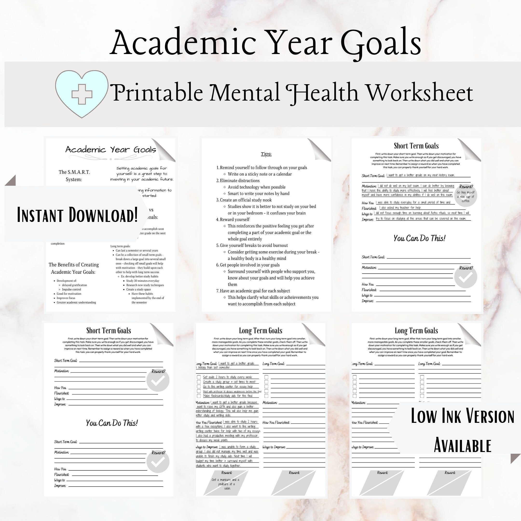 Academic Year Goals (goal Planning and Tracking Worksheet) - Etsy