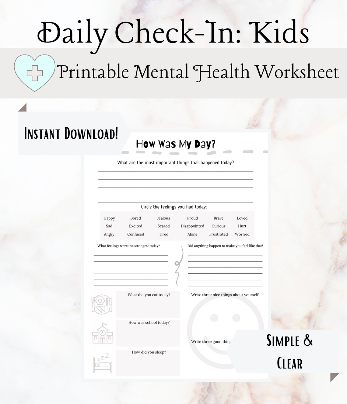 Kids Daily Check-in (mental Health Thought Organizer) - Etsy