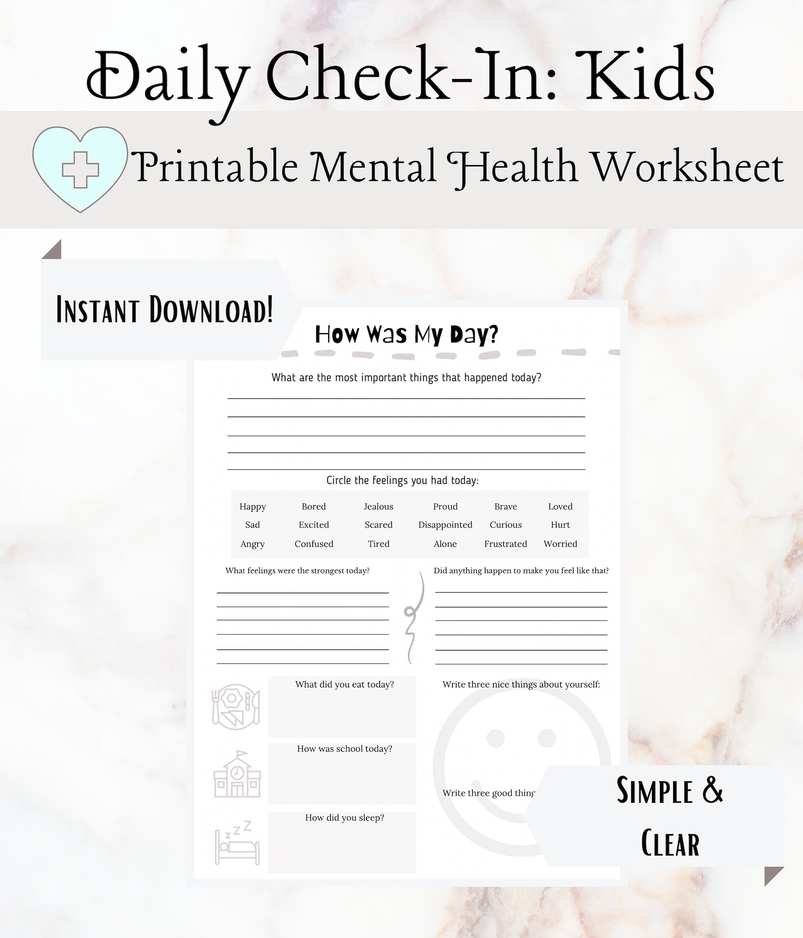 Kids Daily Check-in (mental Health Thought Organizer) - Etsy