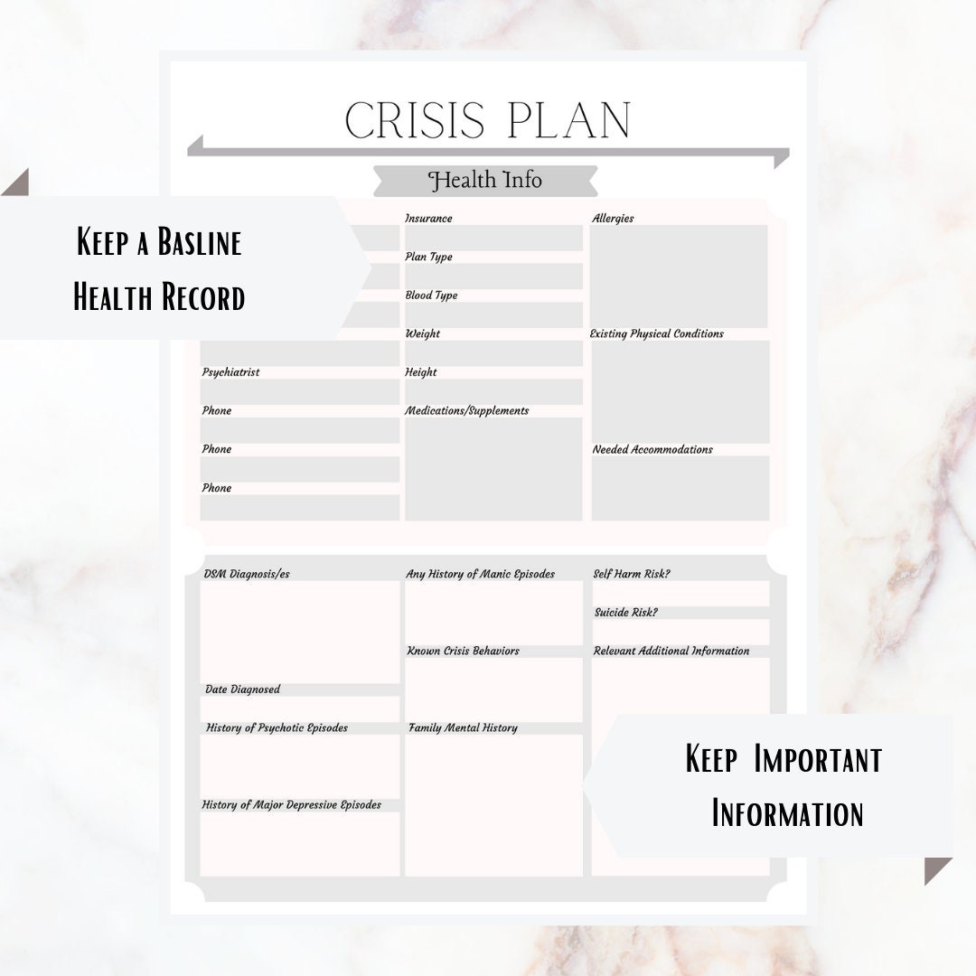 Crisis Plan, Basic, (mental Health Crisis Planner) - Etsy