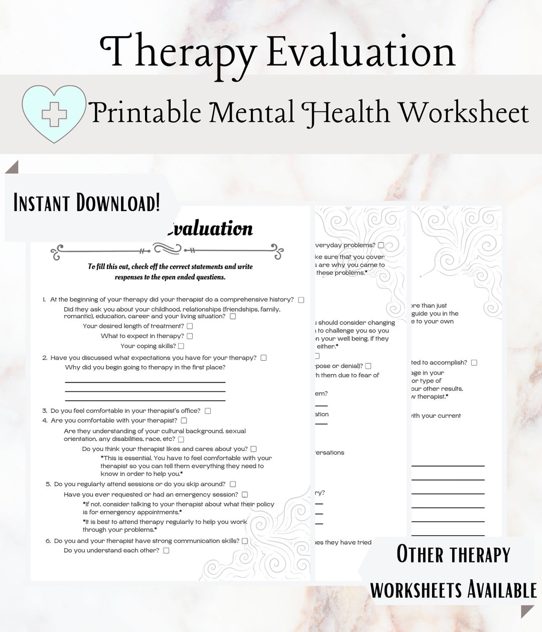 Therapy Evaluation (mental Health Therapy Assessment) - Etsy