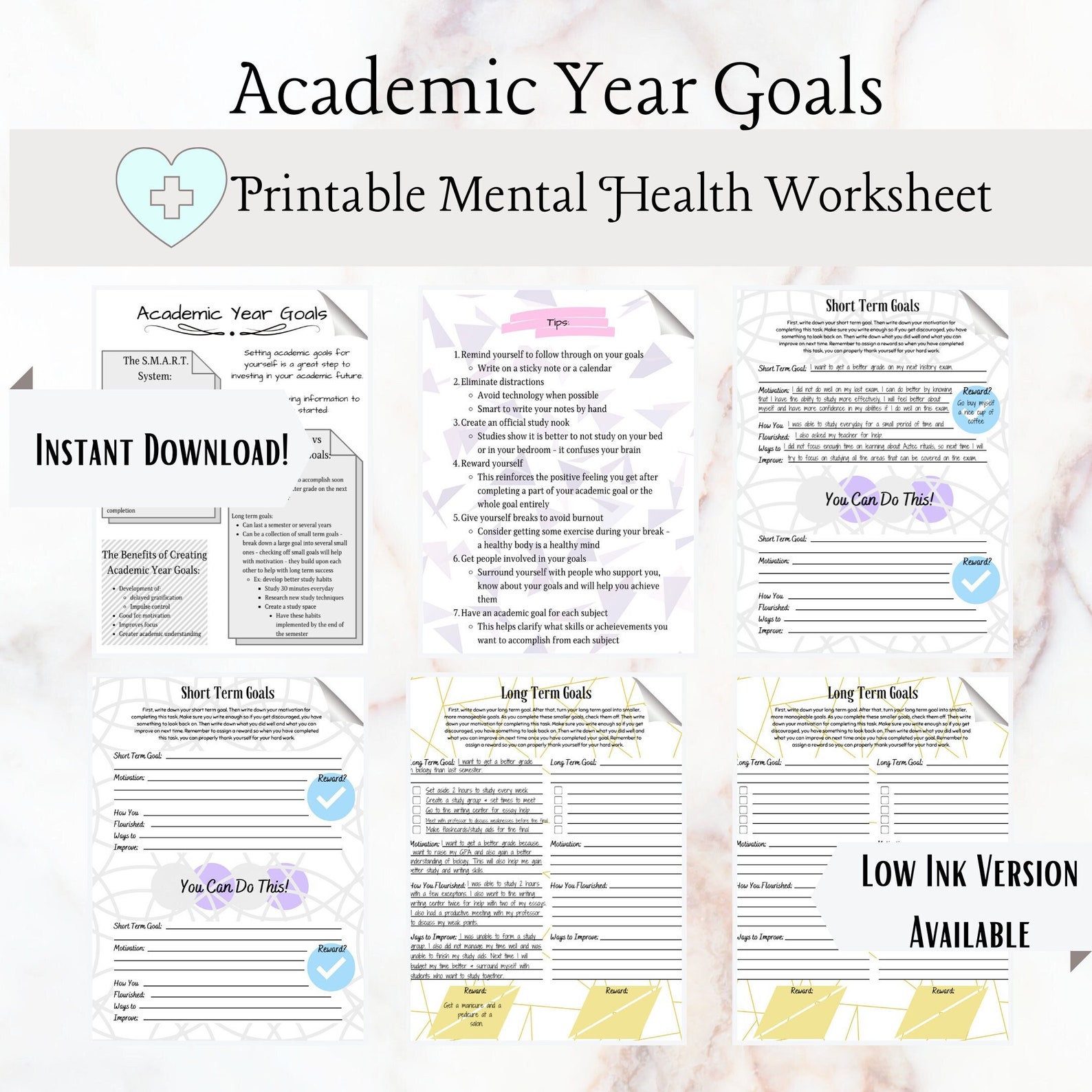 Academic Year Goals (goal Planning and Tracking Worksheet) - Etsy
