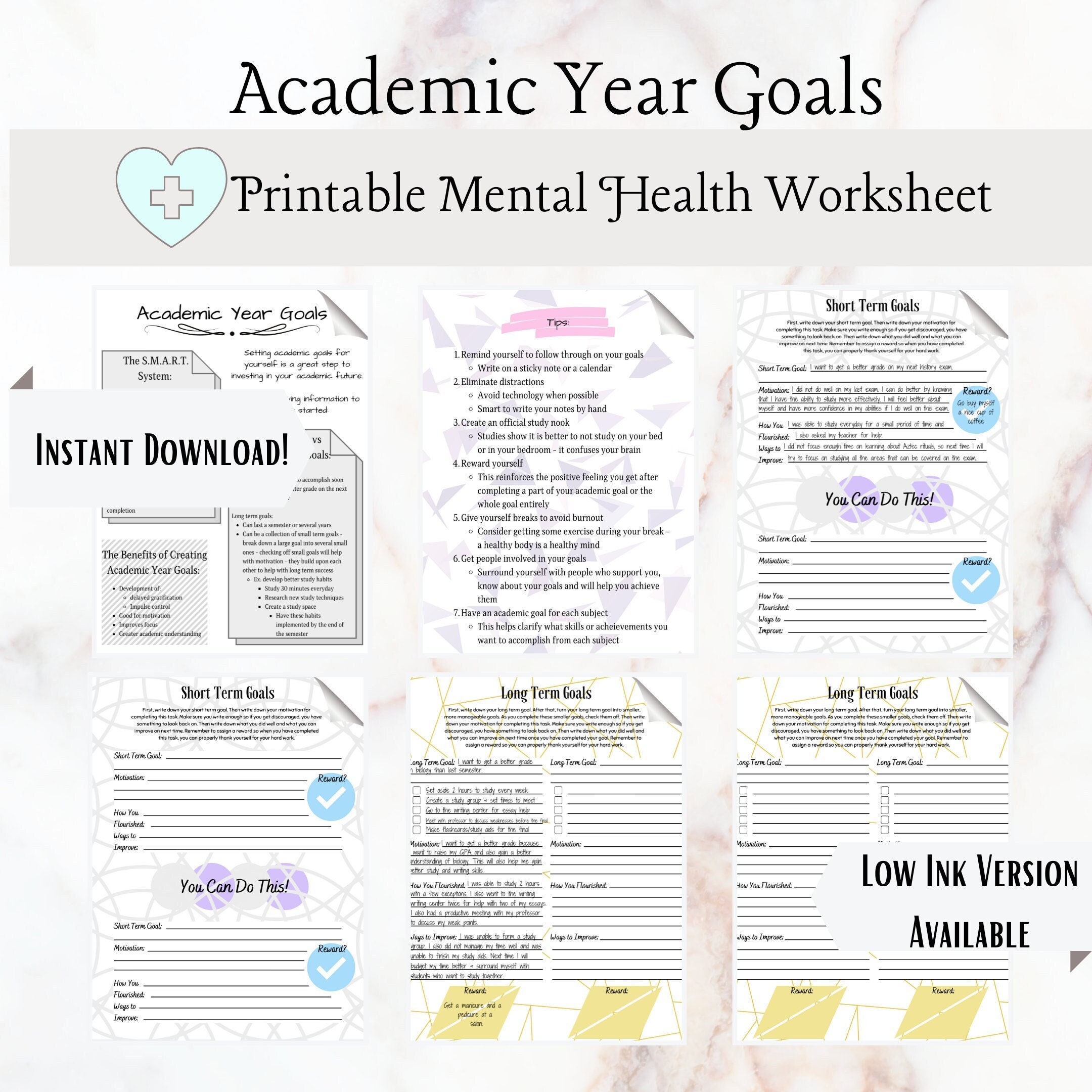 Academic Year Goals (goal Planning and Tracking Worksheet) - Etsy
