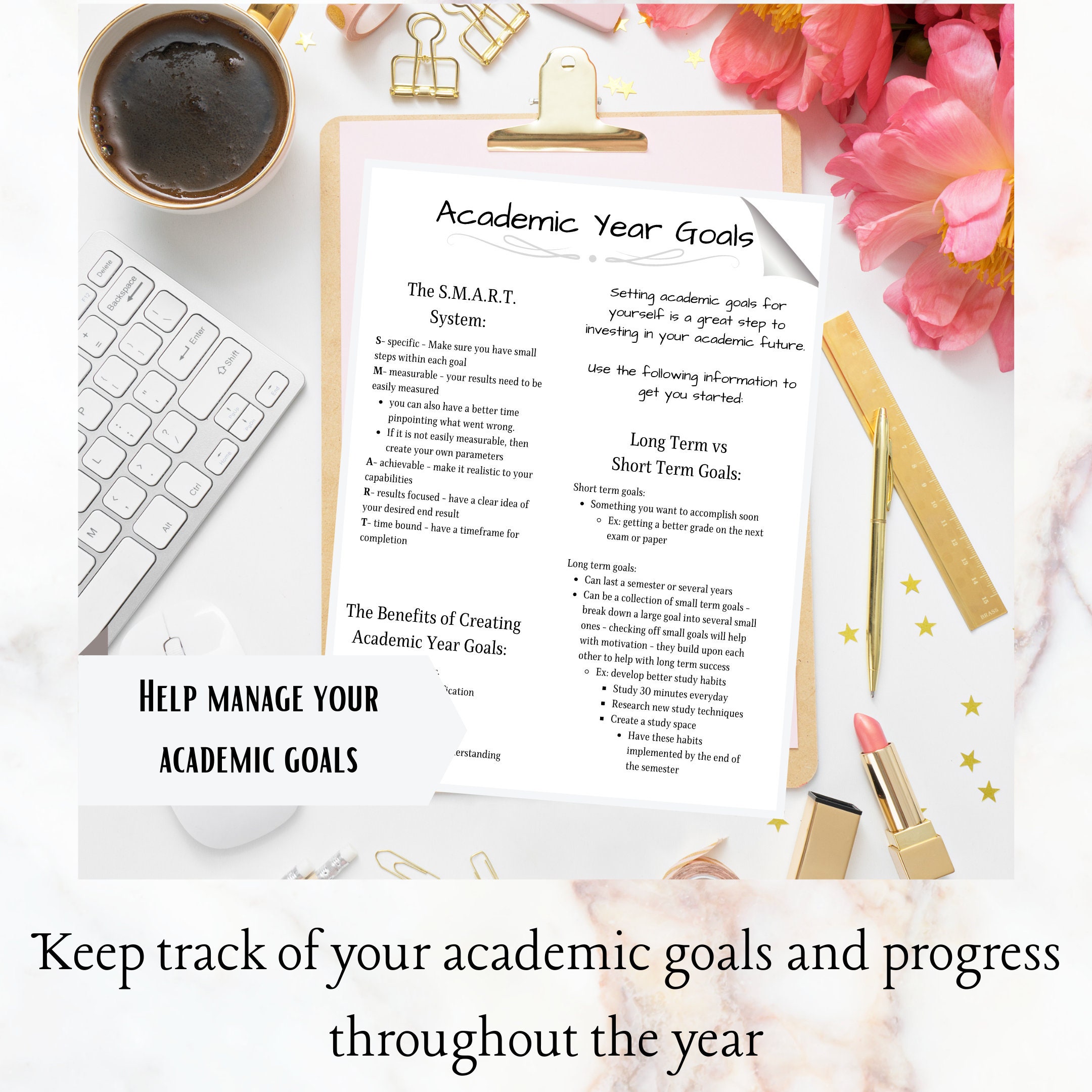 Academic Year Goals (goal Planning and Tracking Worksheet) - Etsy