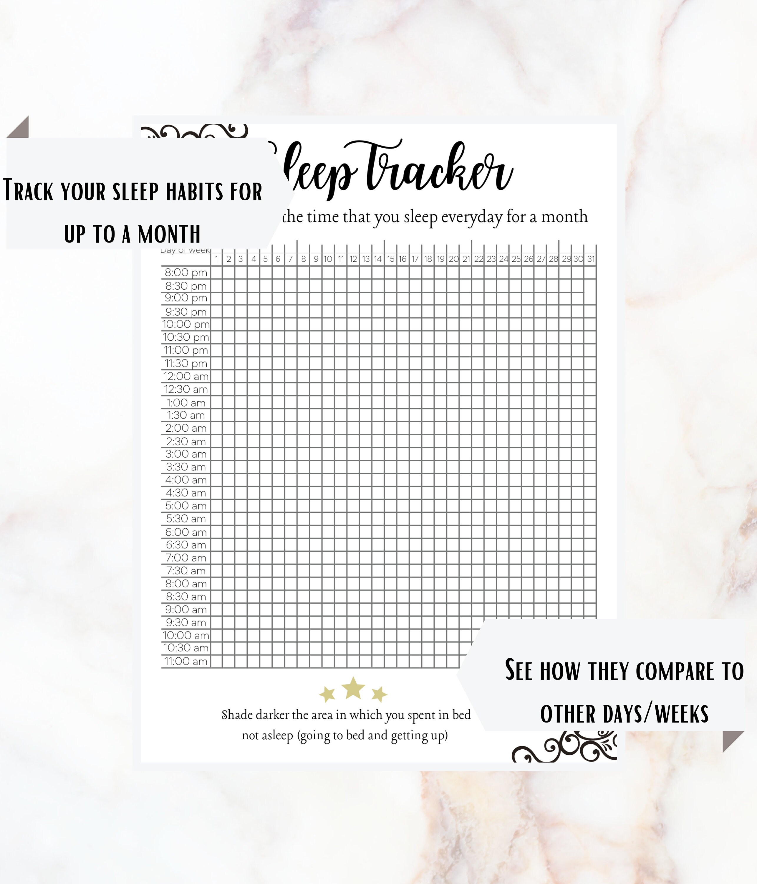 Sleep Tracker Basic monthly Sleep Chart - Etsy